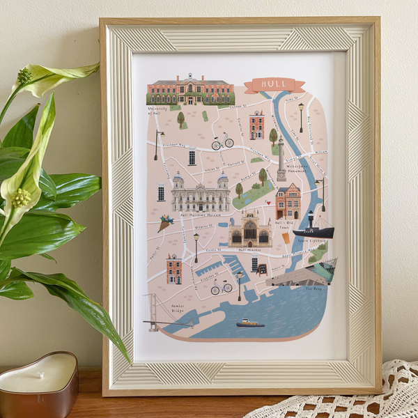 Hull Map Print | Illustrated Map of Hull | Hull Poster | Hull Wall Art ...